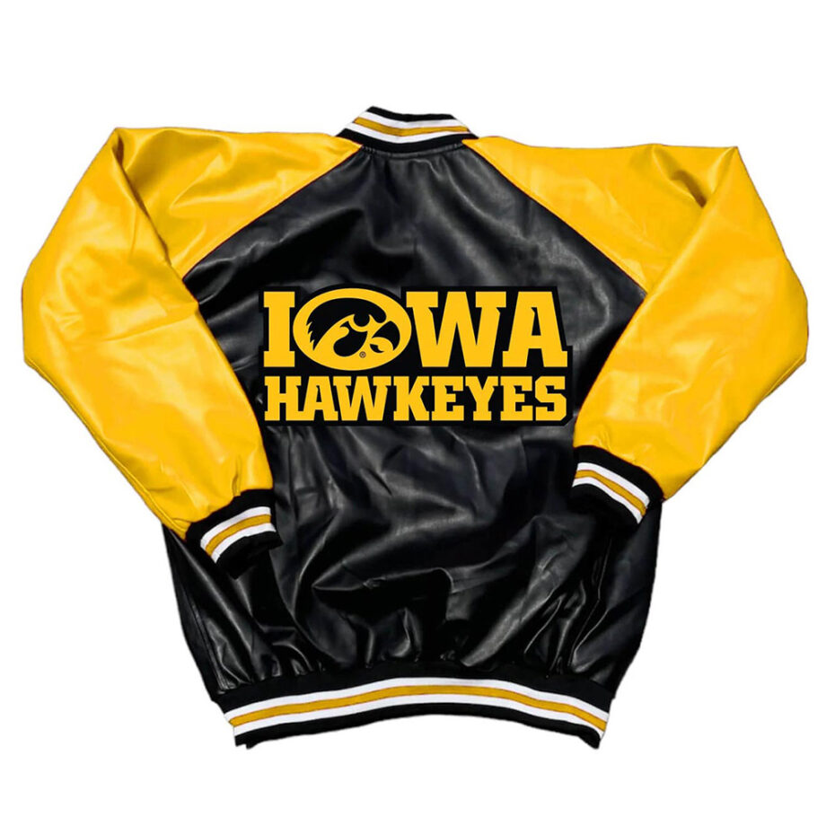 Black and Yellow Iowa Hawkeyes Varsity Leather Jacket - Thejacketpro